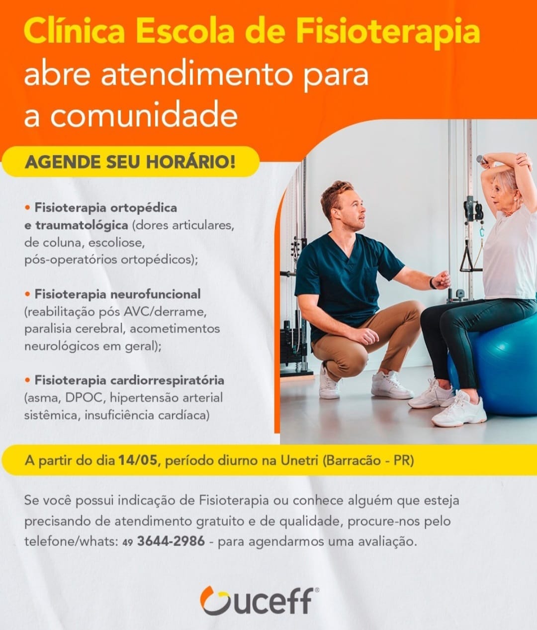 Clínica escola de fisioterapia da Uceff inicia atividades na